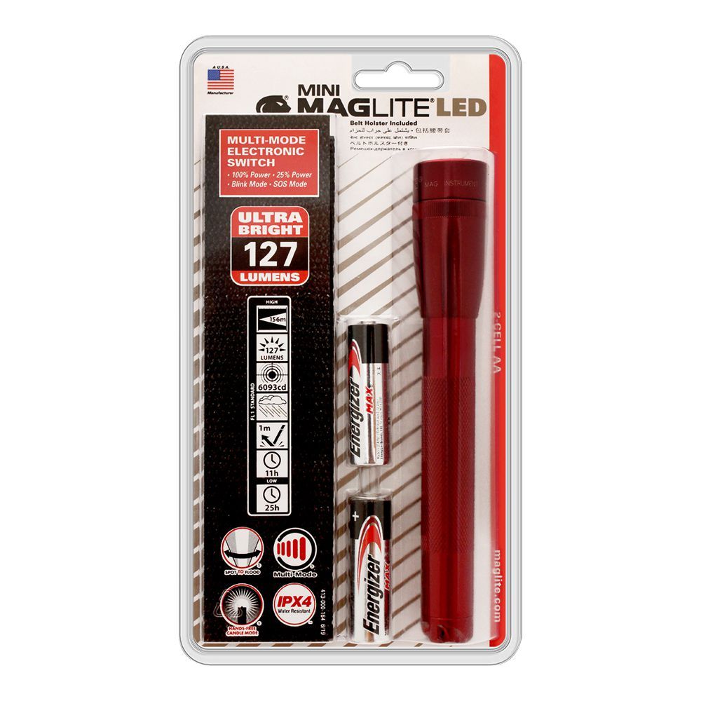 Buy Mini Maglite LED Flashlight With Belt, 127 Lumens, Red, 153-000-061 ...