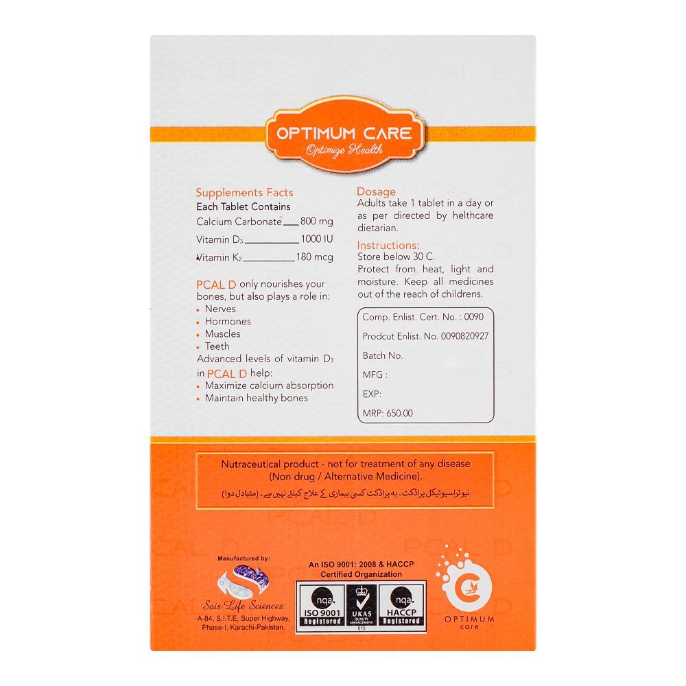 Order Optimum Care Pcal D Bone Health Tablet, 30-Pack Online at Special ...