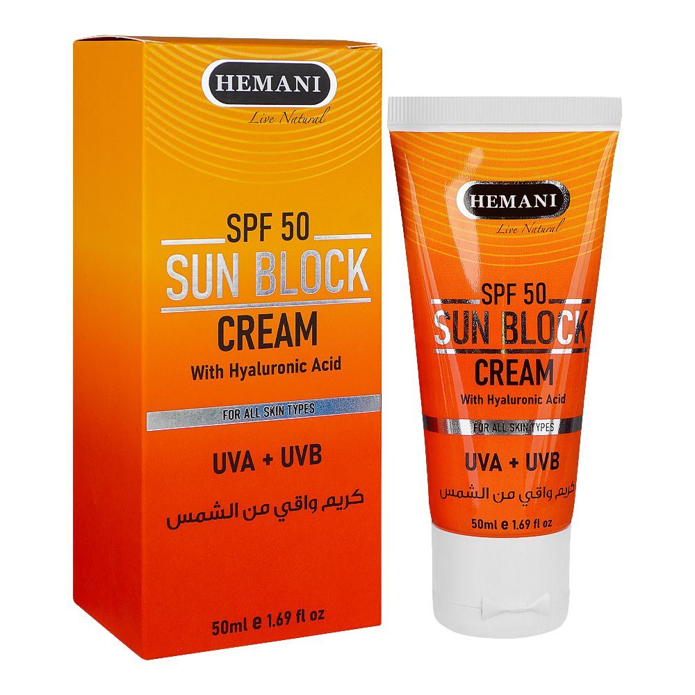 Buy Hemani Sun SPF-50 Block Cream With Hyaluronic Acid, For All Skin ...