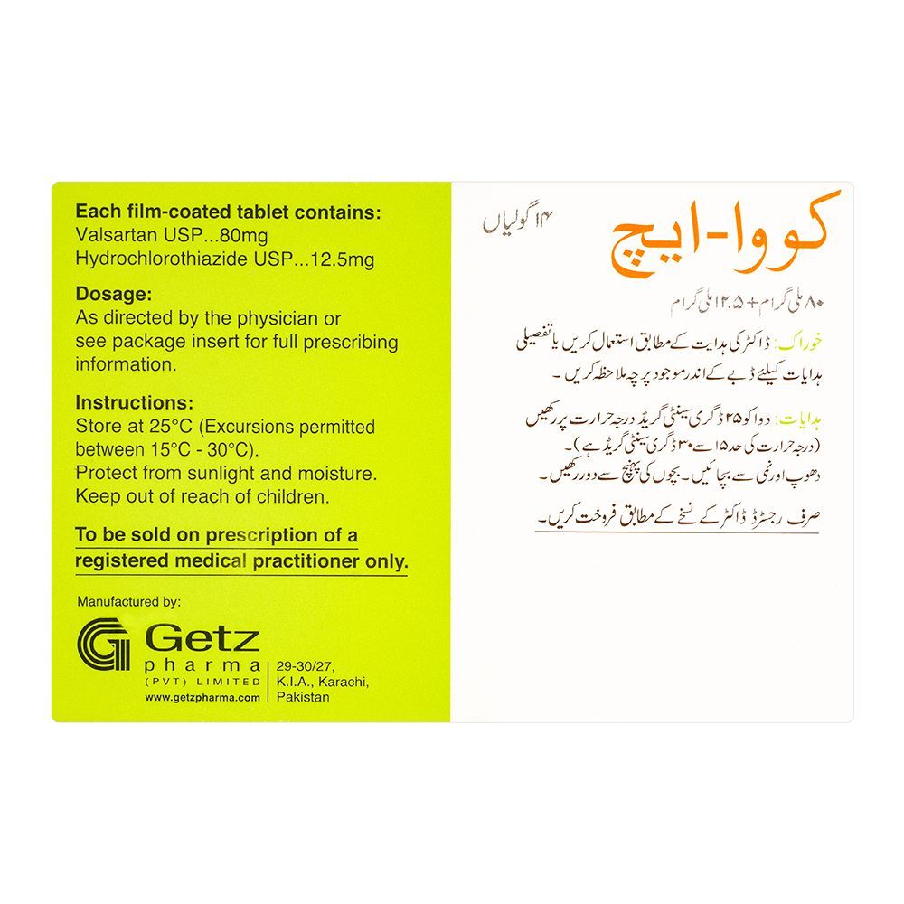 Purchase Getz Pharma Cova-H Tablet, 80mg + 12.5mg, 14-Pack Online at ...