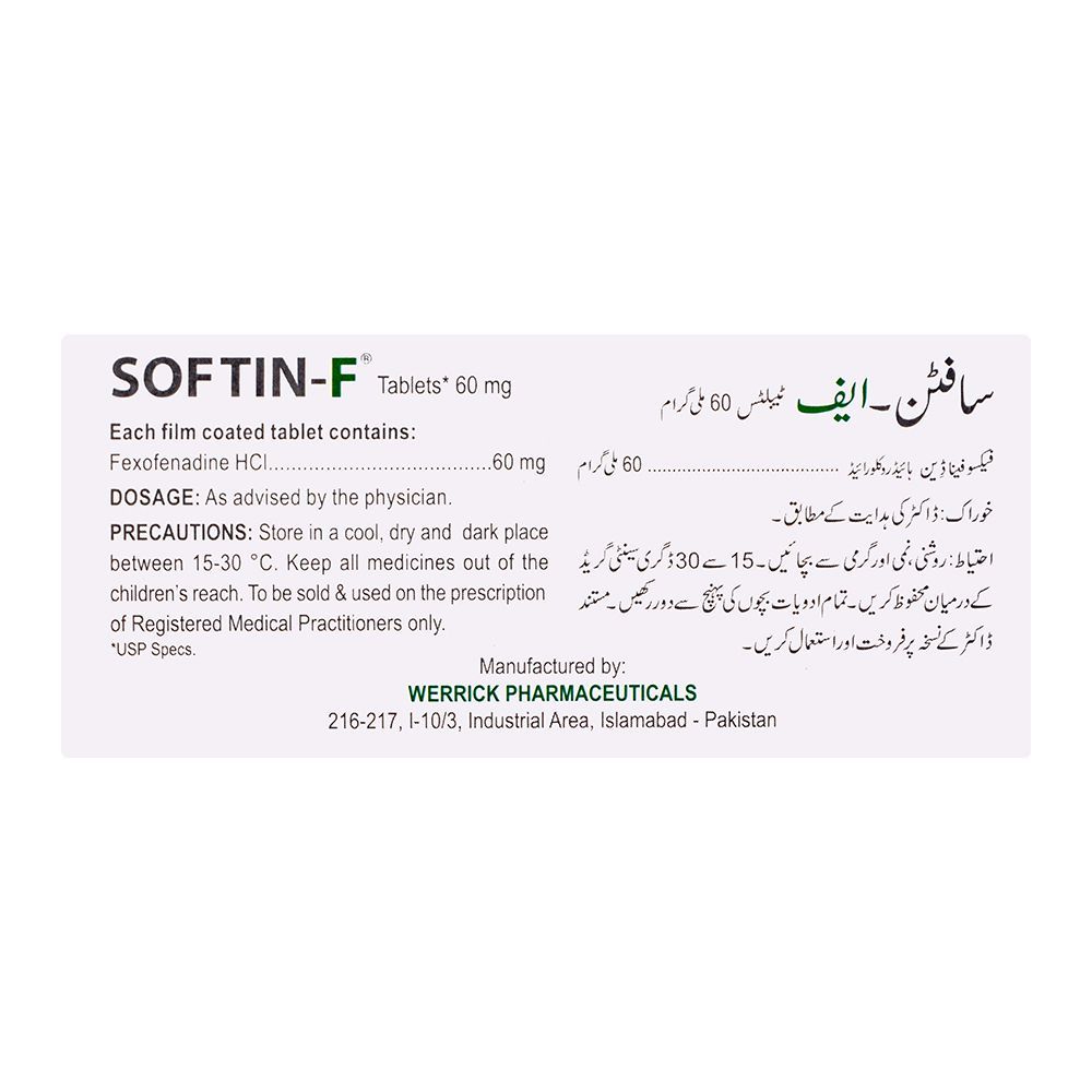 Buy Werrick Pharmaceuticals Softin-F Tablet, 60mg, 10-Pack Online at ...