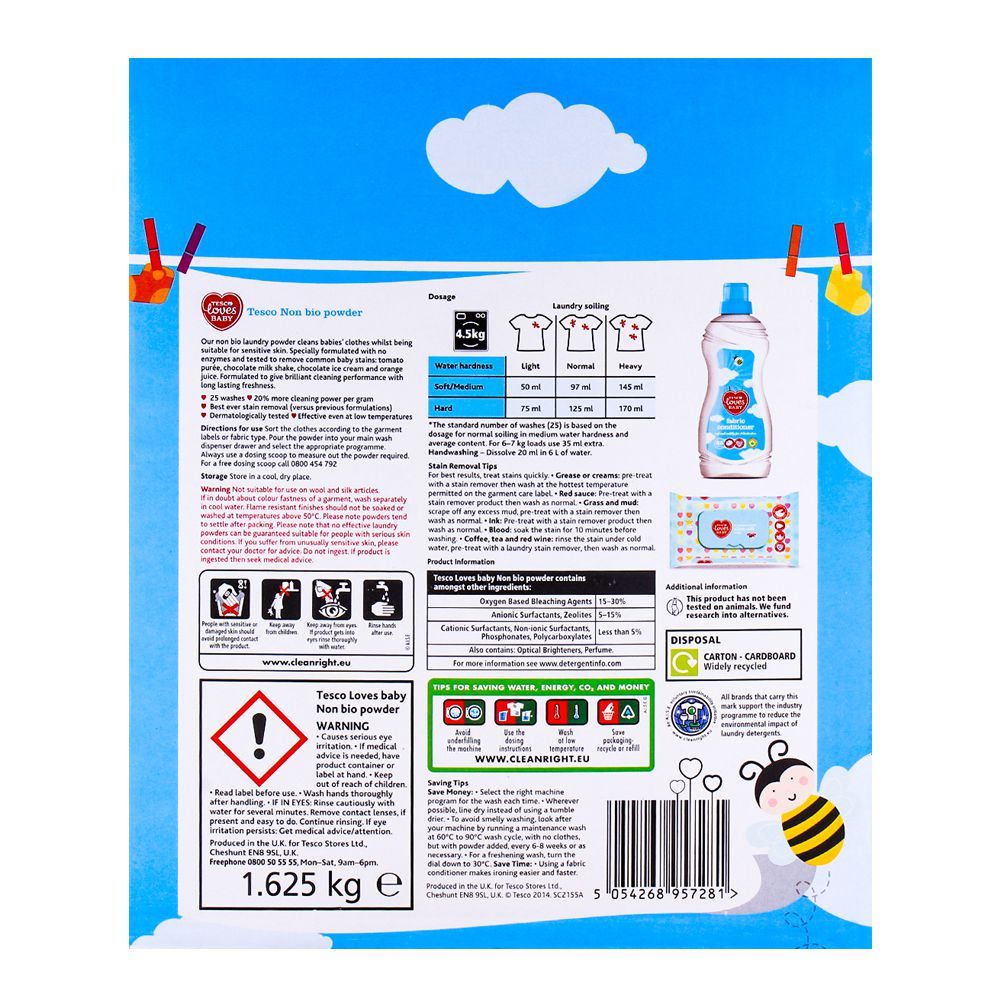 Buy Tesco Loves Baby Non Bio 25 Washes Powder 1.625 KG Online at Best ...
