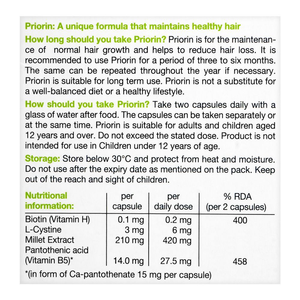 Purchase Bayer Pharmaceuticals Priorin Capsule, Maintains Healthy Hair ...