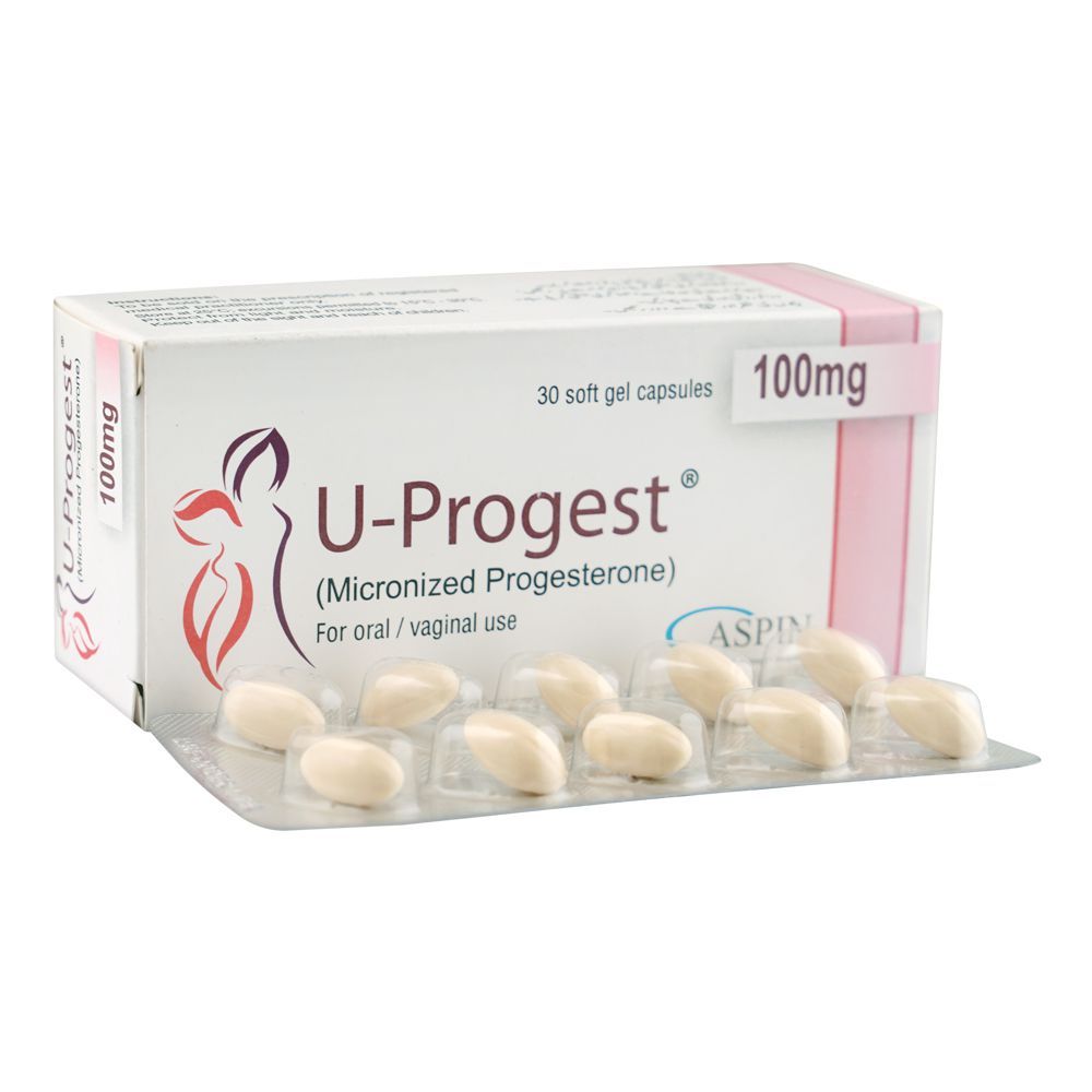 Aspin Pharma U-Progest Soft Gel, 100mg, 30 Capsules Box