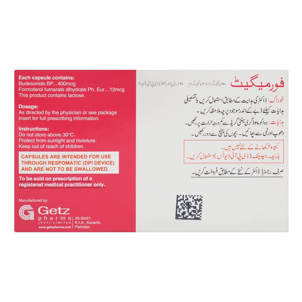 Getz Pharma Formiget Capsules, 400mcg + 12mcg, Box