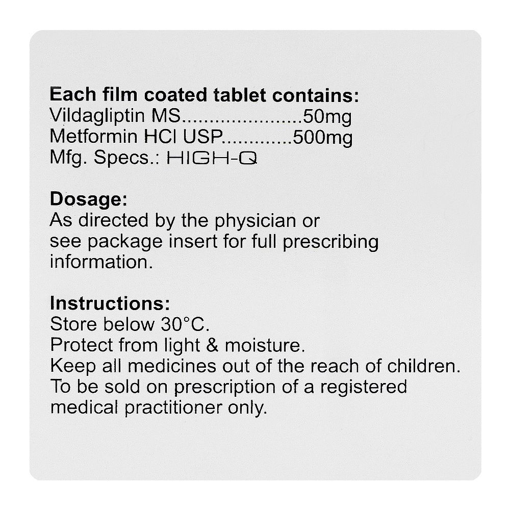High-Q Pharmaceuticals Vildo Met Tablet, 50mg/500mg 14-Pack