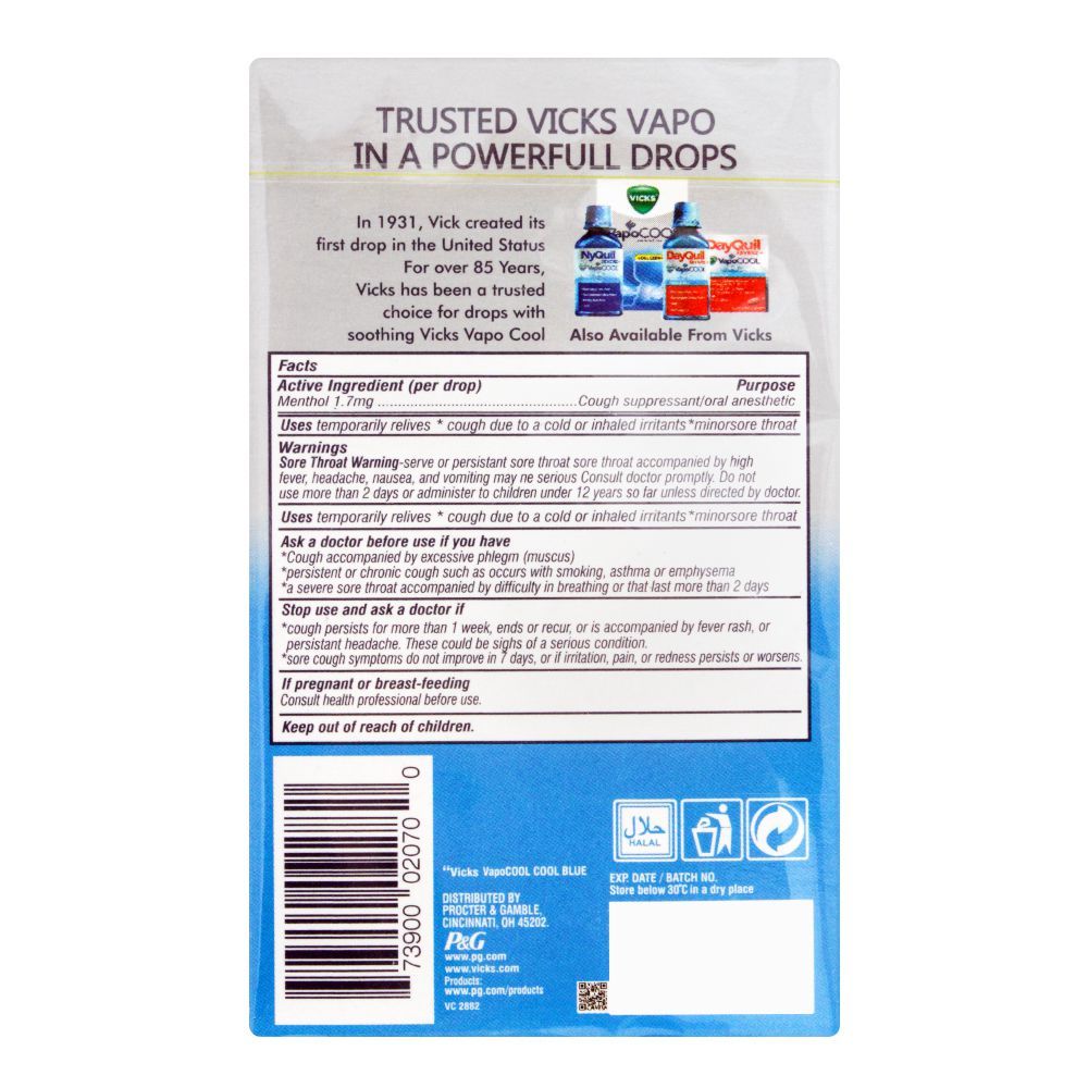 Purchase Vicks Vapo Cool Blue Menthol Drops, 20-Pack Online at Special ...