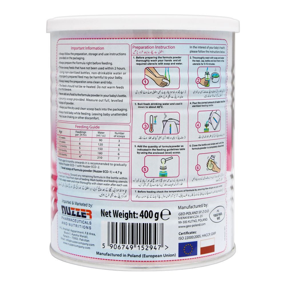 Buy Nuzzer ECD-1 Infant Formula, No. 1, 400g Online at Best Price in ...