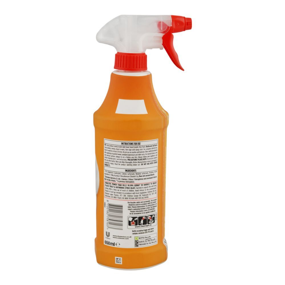 Domestos Power Foam Citrus Fresh Toilet & Bathroom Cleaner Trigger, 650ml