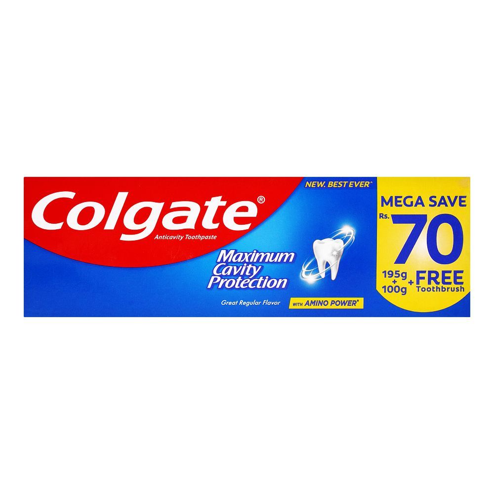 Buy Colgate Maximum Cavity Protection Tooth Paste, 195g + 100g + Free ...