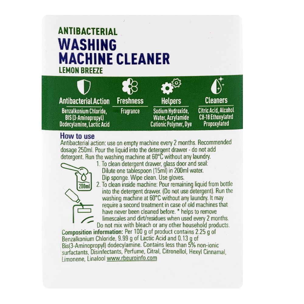 Dettol 5-In-1 Antibacterial Washing Machine Cleaner Lemon Breeze, 250ml