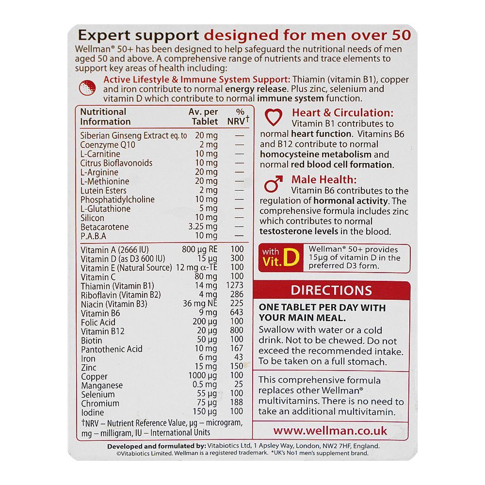 Vitabiotics Wellman 50+ Supplement Capsule, 30-Pack
