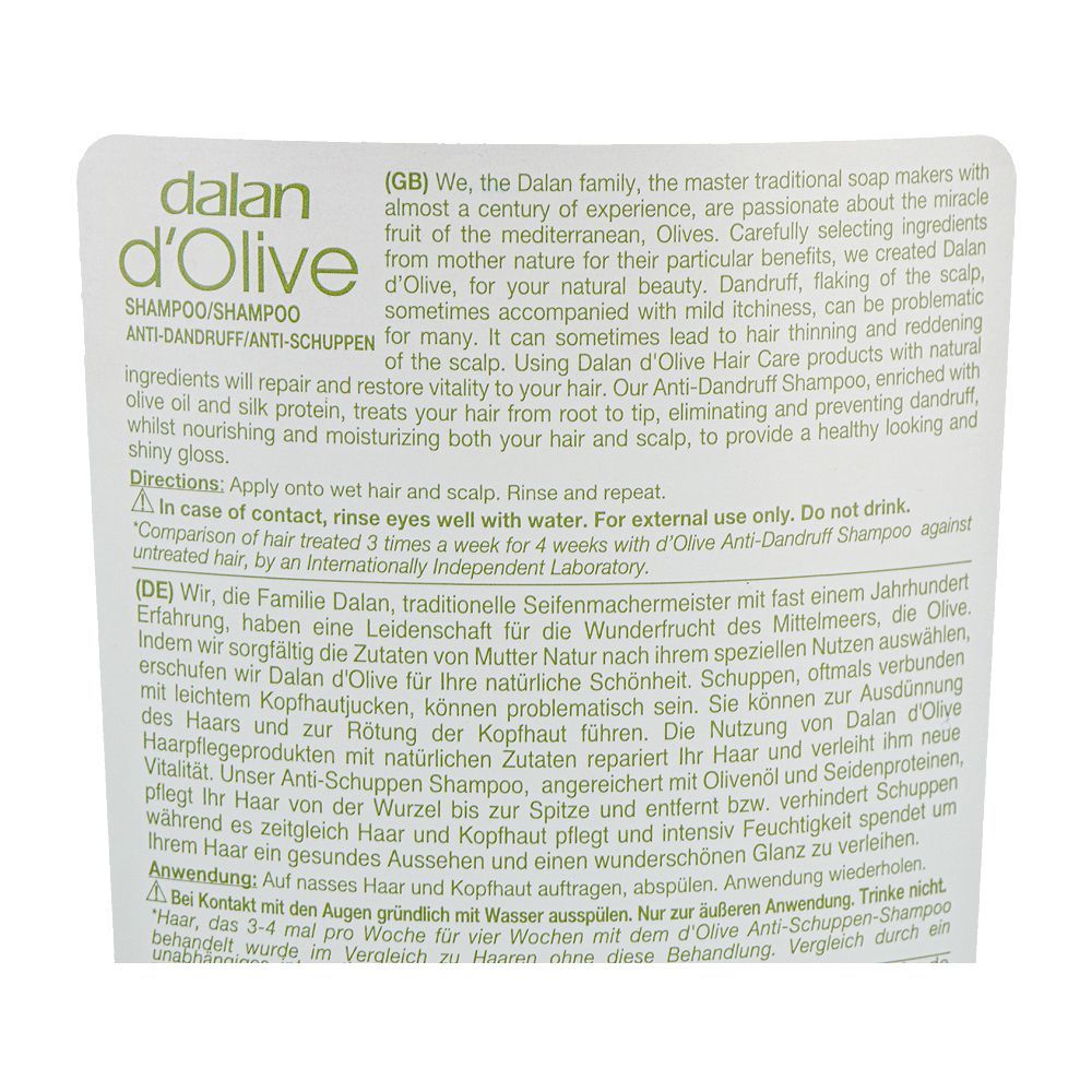 Buy Dalan D'Olive Anti-Dandruff Olive Oil Nutrition Shampoo, 400ml ...