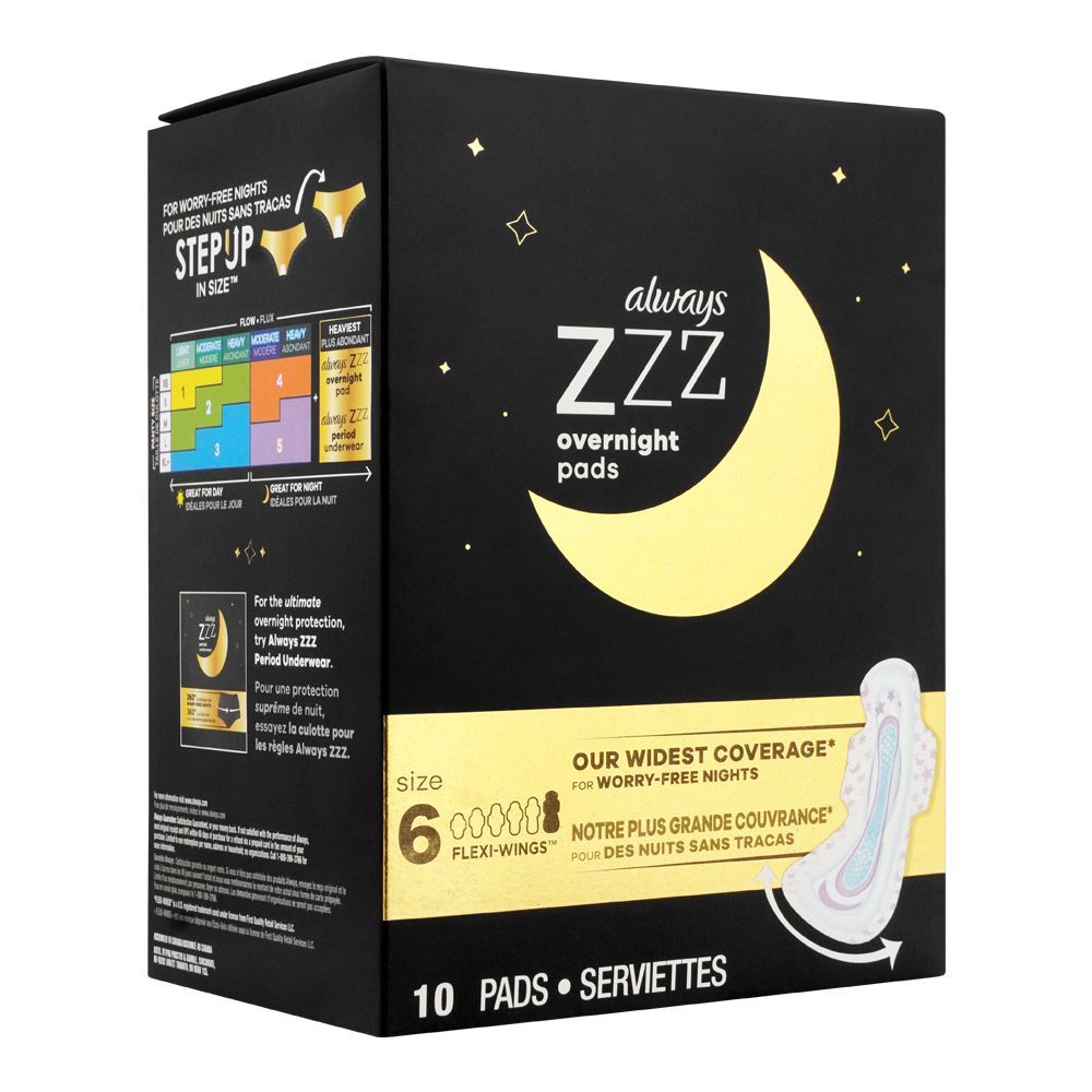 Purchase Always ZZZ Overnight Pads Flexi-Wings, Size 6, 10-Pack Online ...