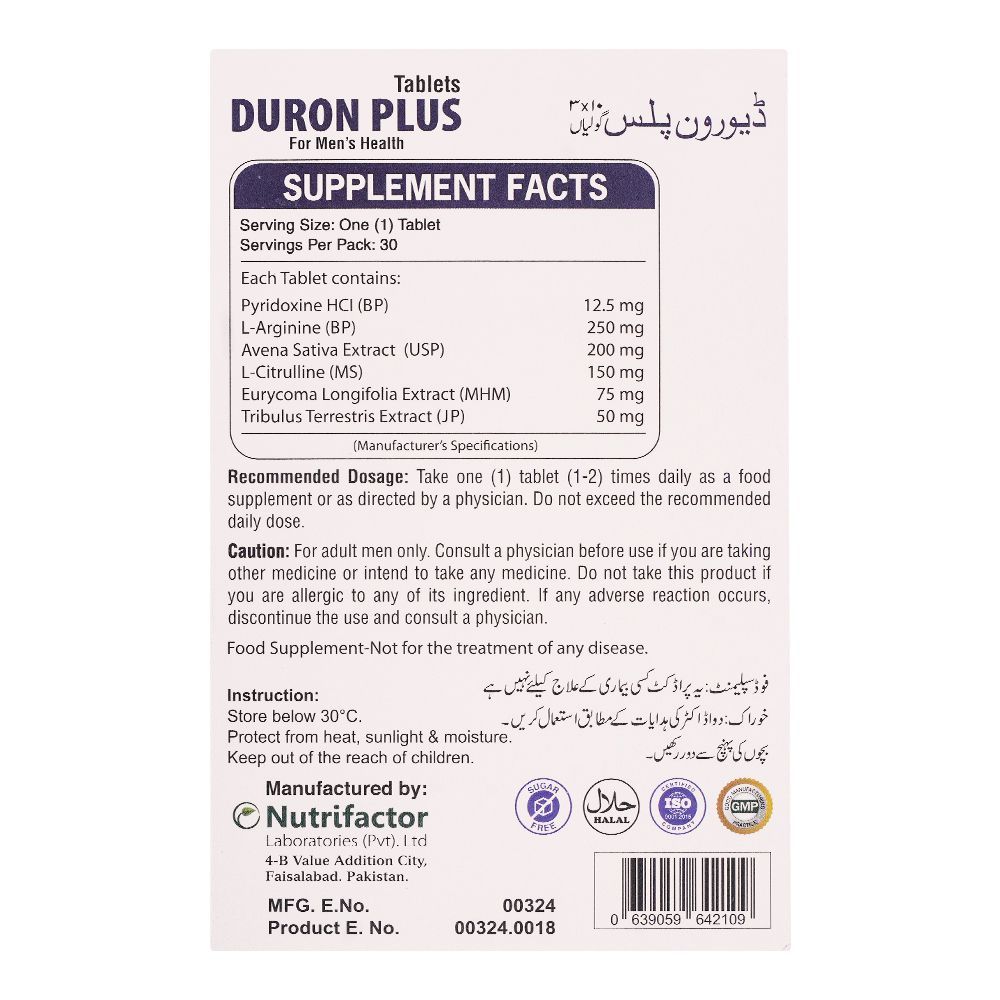 Order Nutrifactor Duron Plus Men's Health Food Supplement, 30 Tablets ...