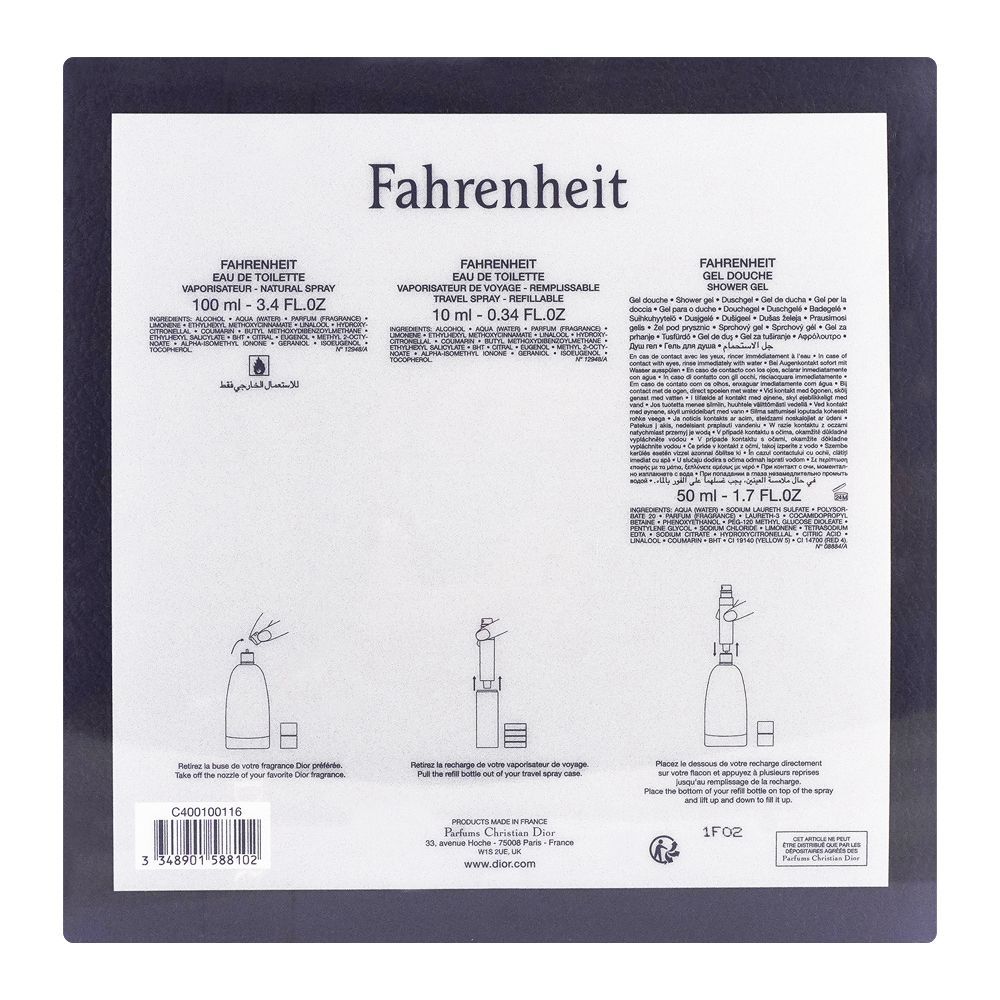 Buy Dior Fahrenheit Perfume Gift Set For Men, EDT 100ml + EDT 10ml ...