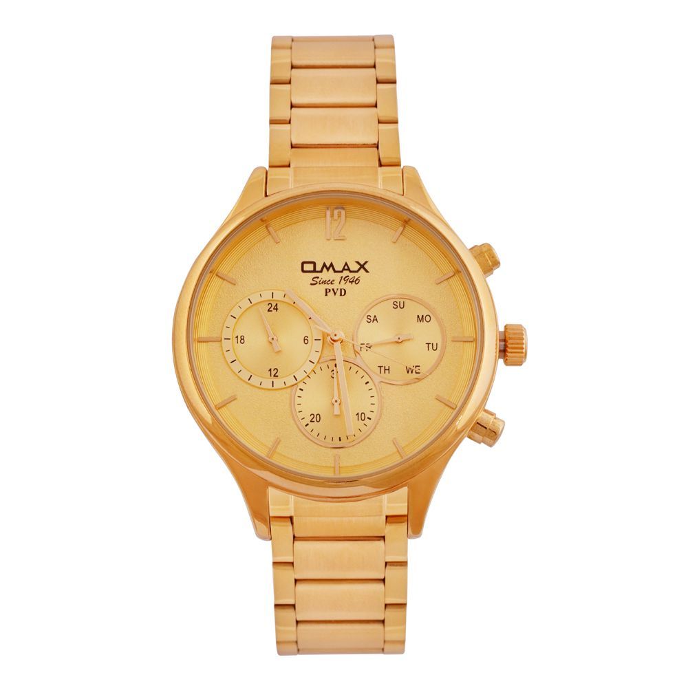 Buy Omax PVD Gold Round Dial & Bracelet Men's Chronograph Watch ...