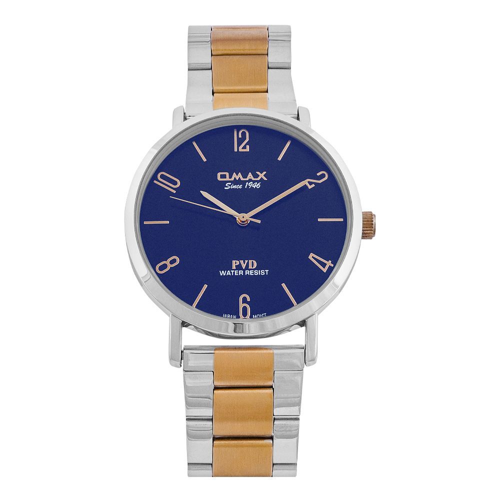 Purchase Omax PVD Water Resist Navy Blue Background & Chrome Round Dial ...