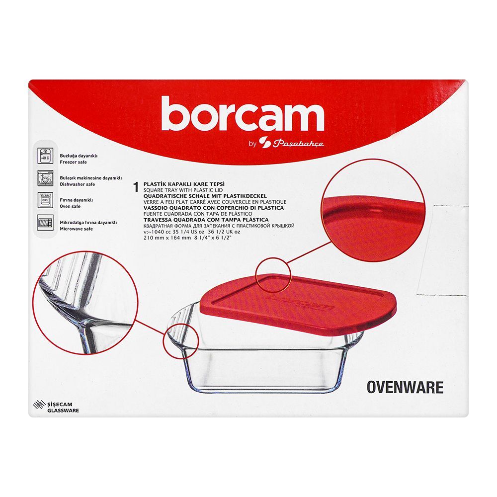 Buy Borcam Midi Square Tray With Red Plastic Lid, Ovenware, Glassware ...