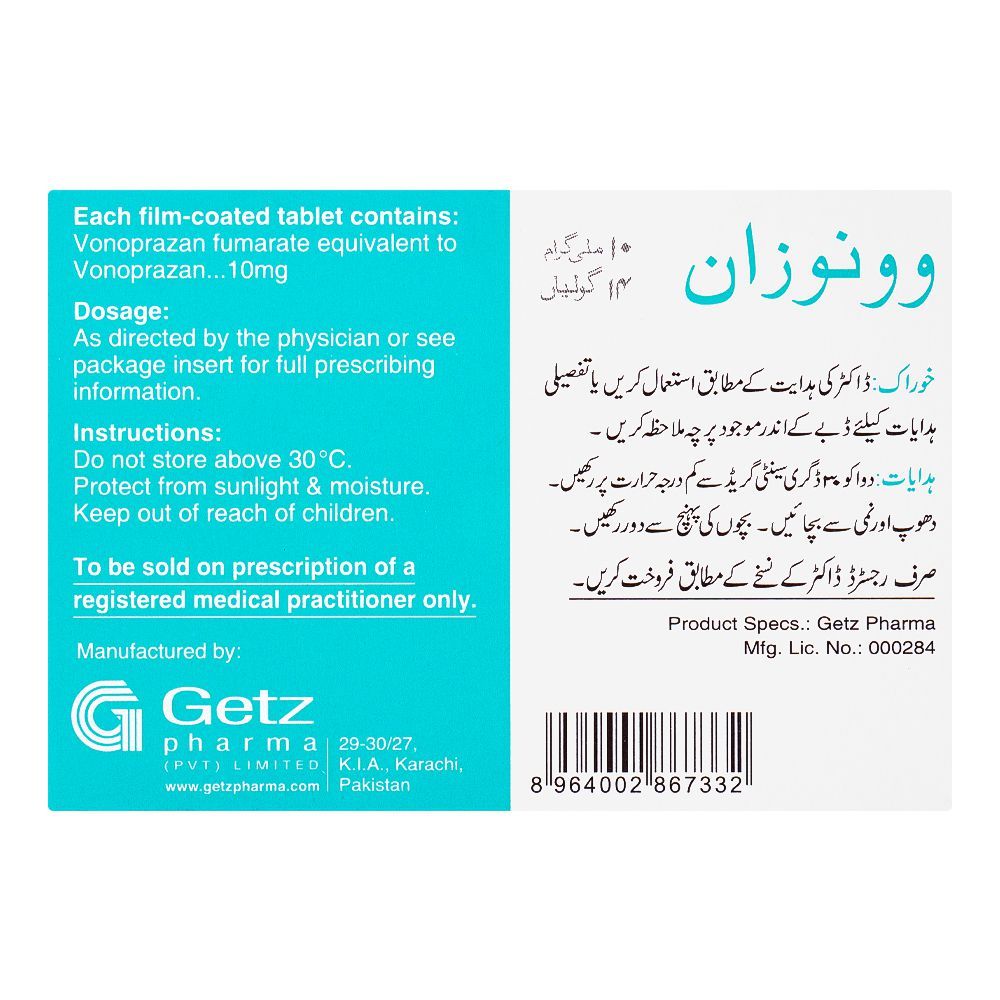Order Getz Pharma Vonozan Tablet, 10mg, 14-Pack Online at Best Price in ...