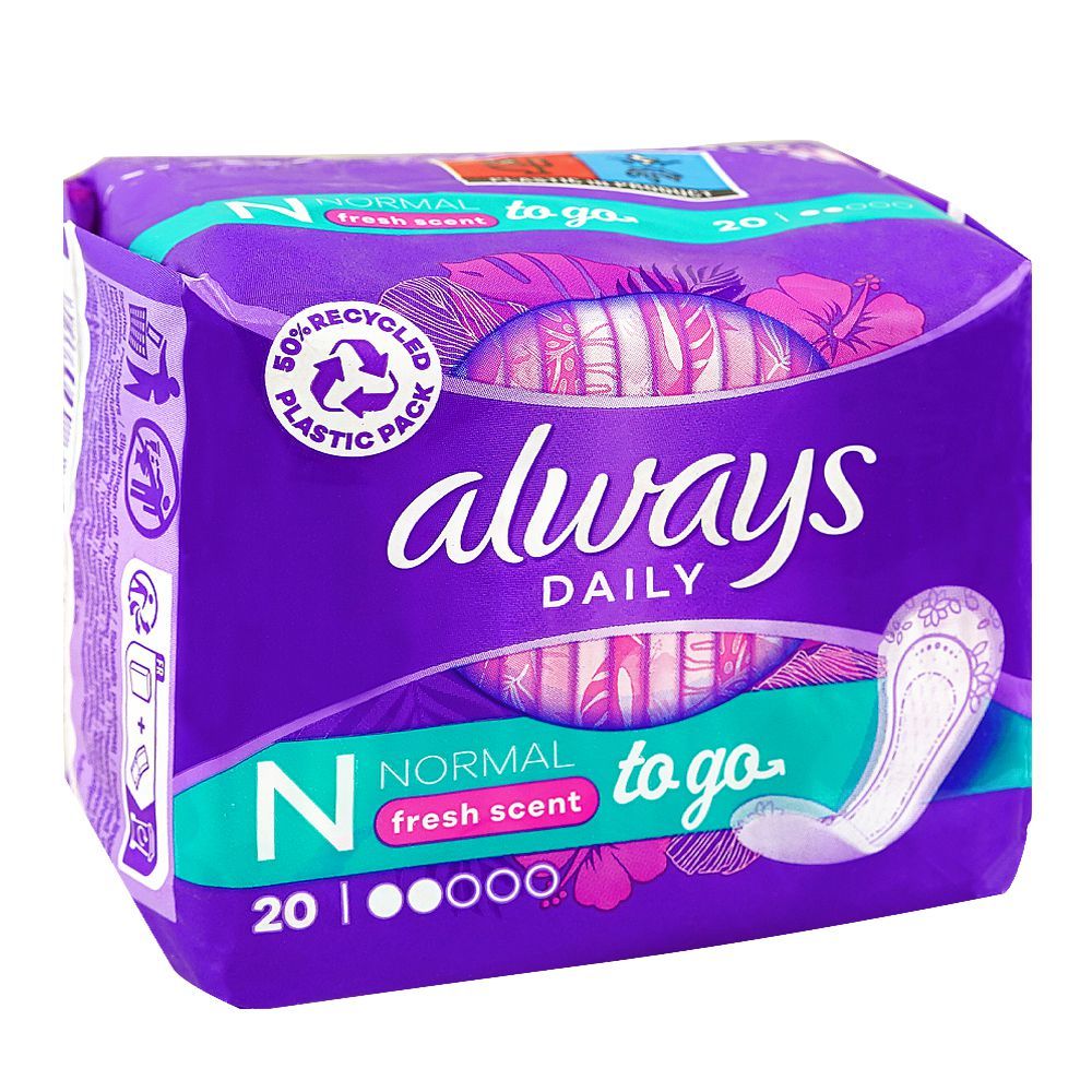 Always Daily Fresh Scent To Go Panty Liners, Normal, 20-Pack