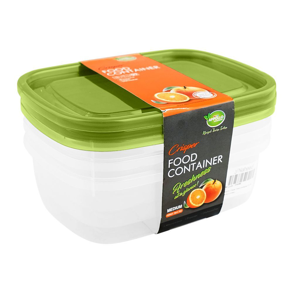 Appollo Crisper Food Container 3 Pieces Set, Medium, Green