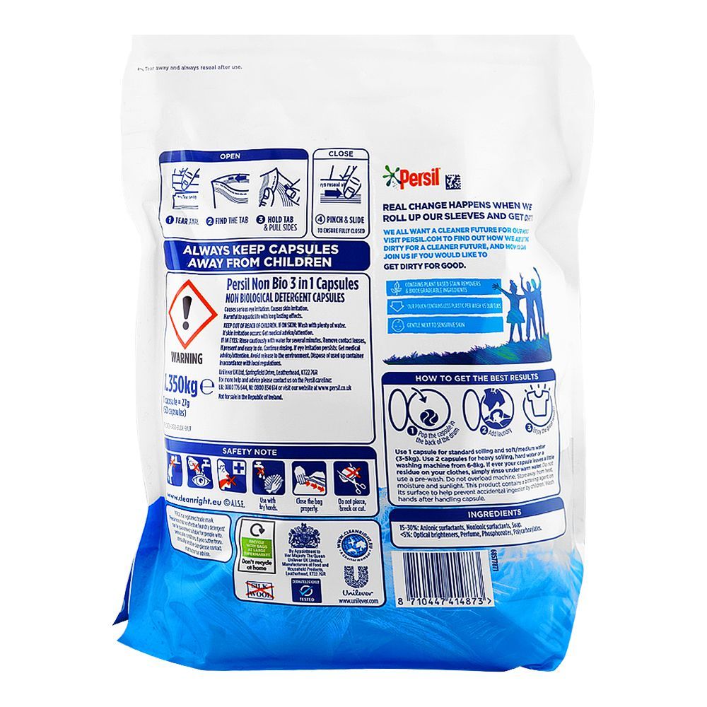 Persil 3in1 Non Bio Laundry Detergent Pods, 50-Pack, 1.350kg