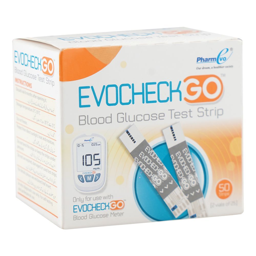 PharmEvo Evo Check Go Blood Glucose Test Strips, 25-Pack
