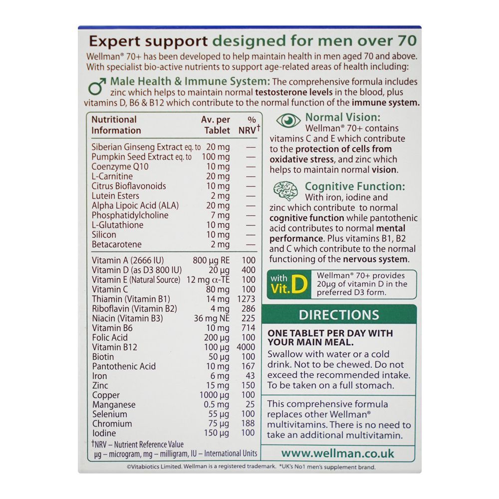 Vitabiotics Wellman 70+ Tablet, 30-Pack
