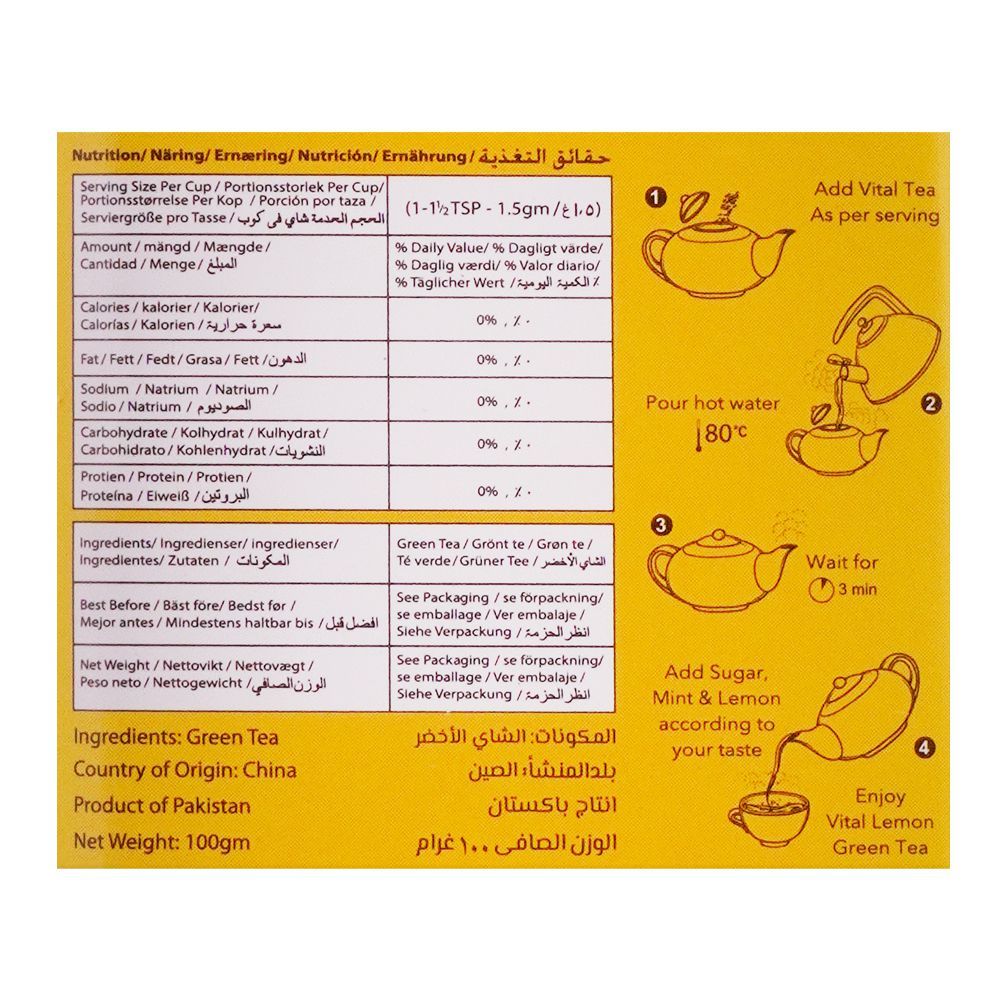 Buy Vital Tea Lemon Green Tea, The Blend Specialist, 100g Jar Online at ...