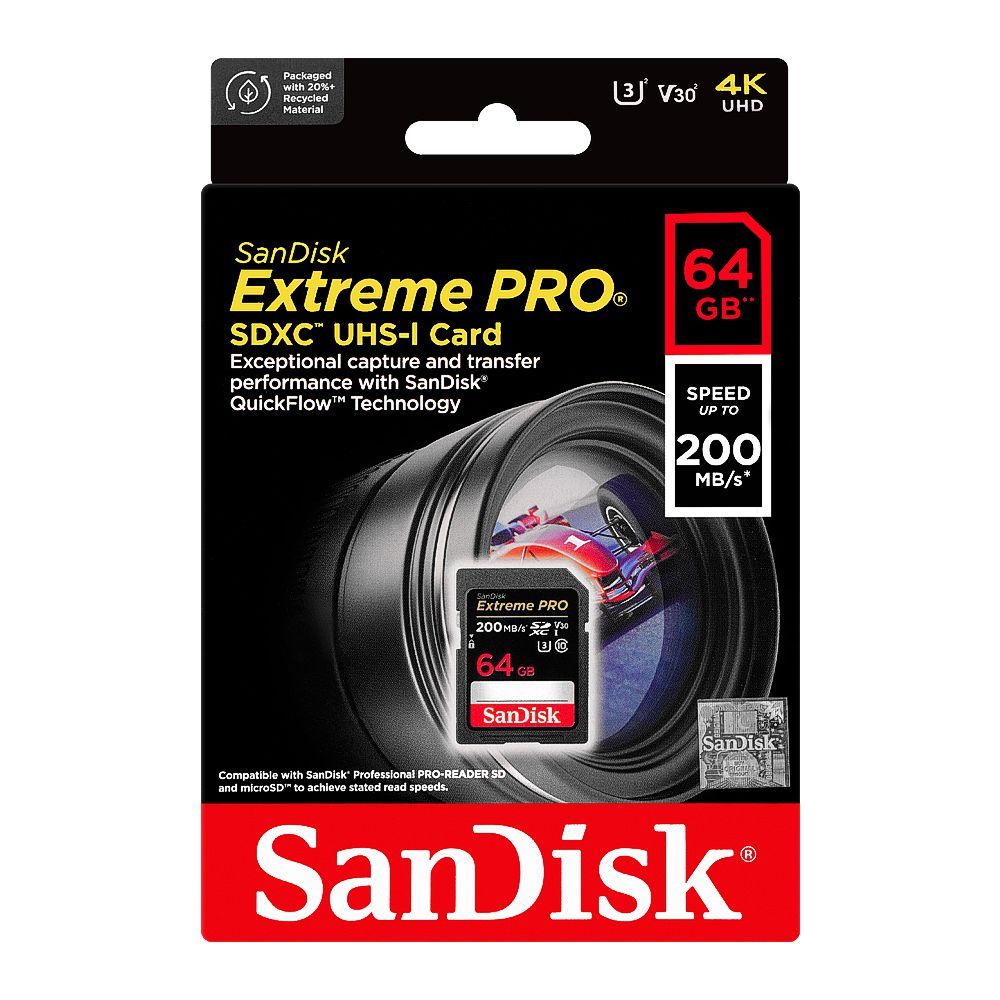 Buy Sandisk Extreme Pro 64GB SDXC UHS-1 Card, Speed Upto 200MB/s Online ...