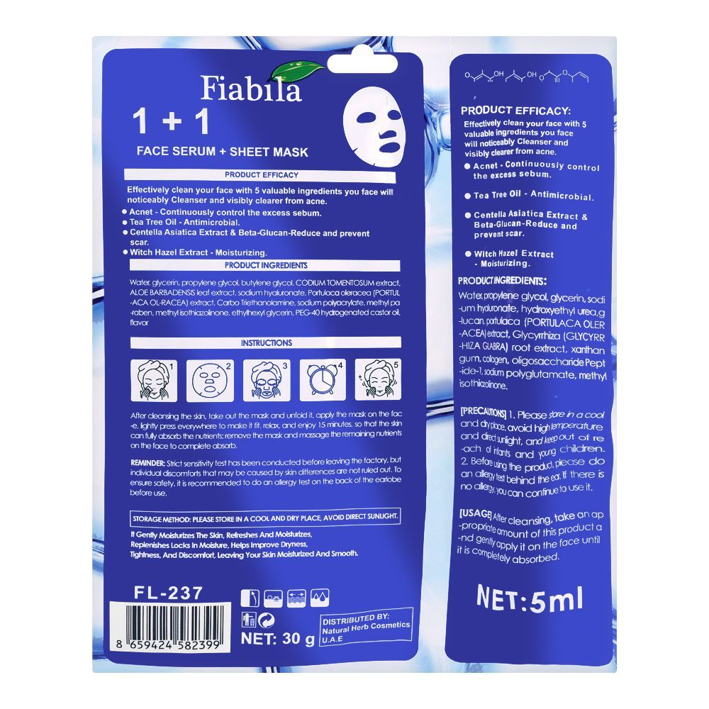 Buy Fiabila Acne + Clear Face Serum + Sheet Mask, 30g Online at Best ...