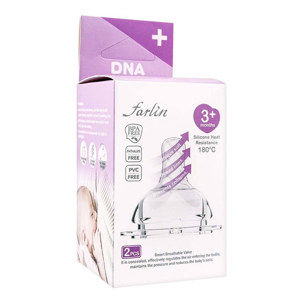Buy Farlin Wide Neck DNA Silicone Nipple, 3 Months+, 2-Pack, AC-22007 ...