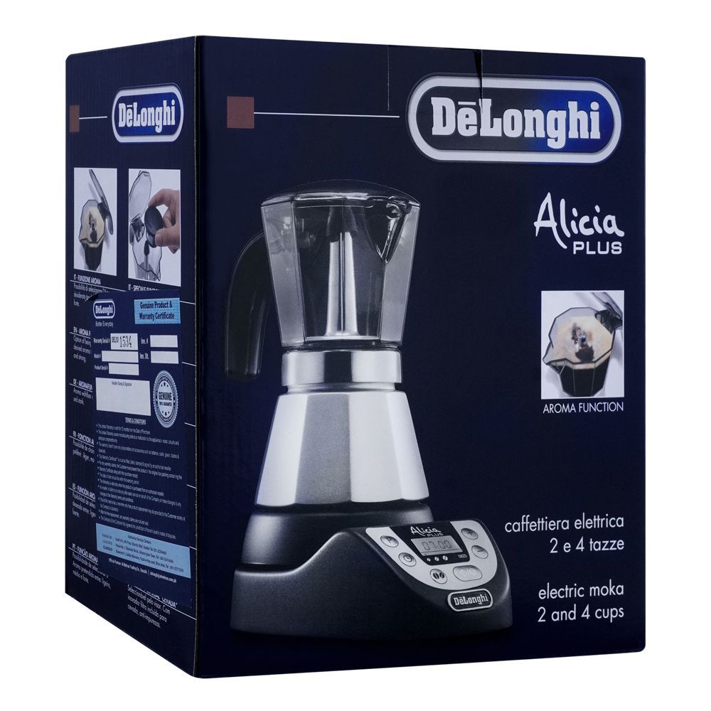 Purchase DeLonghi Alicia Plus Electric Moka Coffee Maker Black/Silver EMKP42.B Online at Best ...