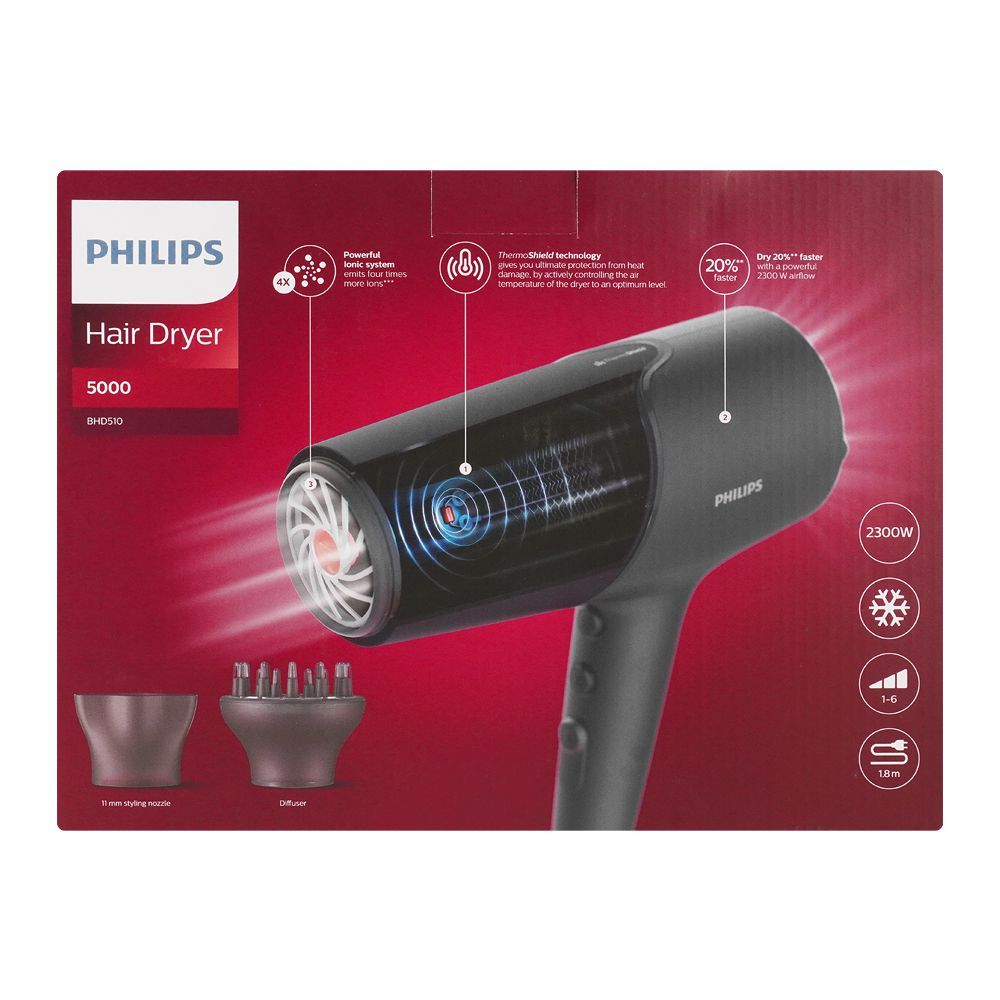 Purchase Philips 5000 Fast Drying Thermo Shield Hair Dryer, BHD510/03 ...