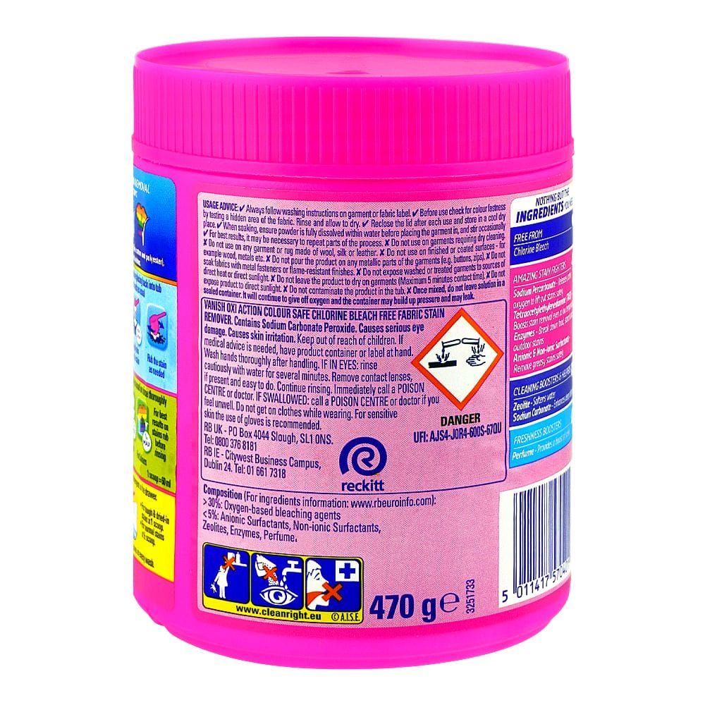Vanish Oxi Action Color Safe Powder Fabric Stain Remover, 470g