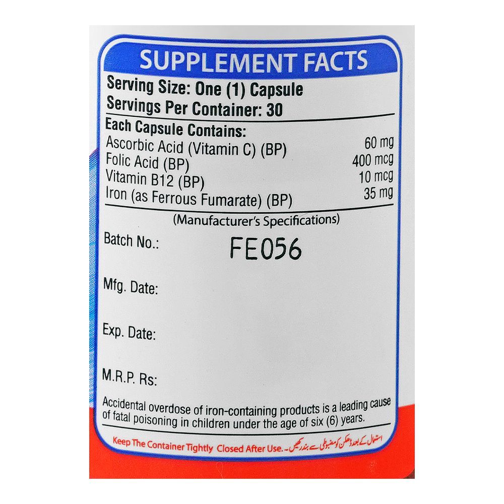 Nutrifactor Fero Iron With Vitamin C & B12 Capsule, For Iron Deficiency ...