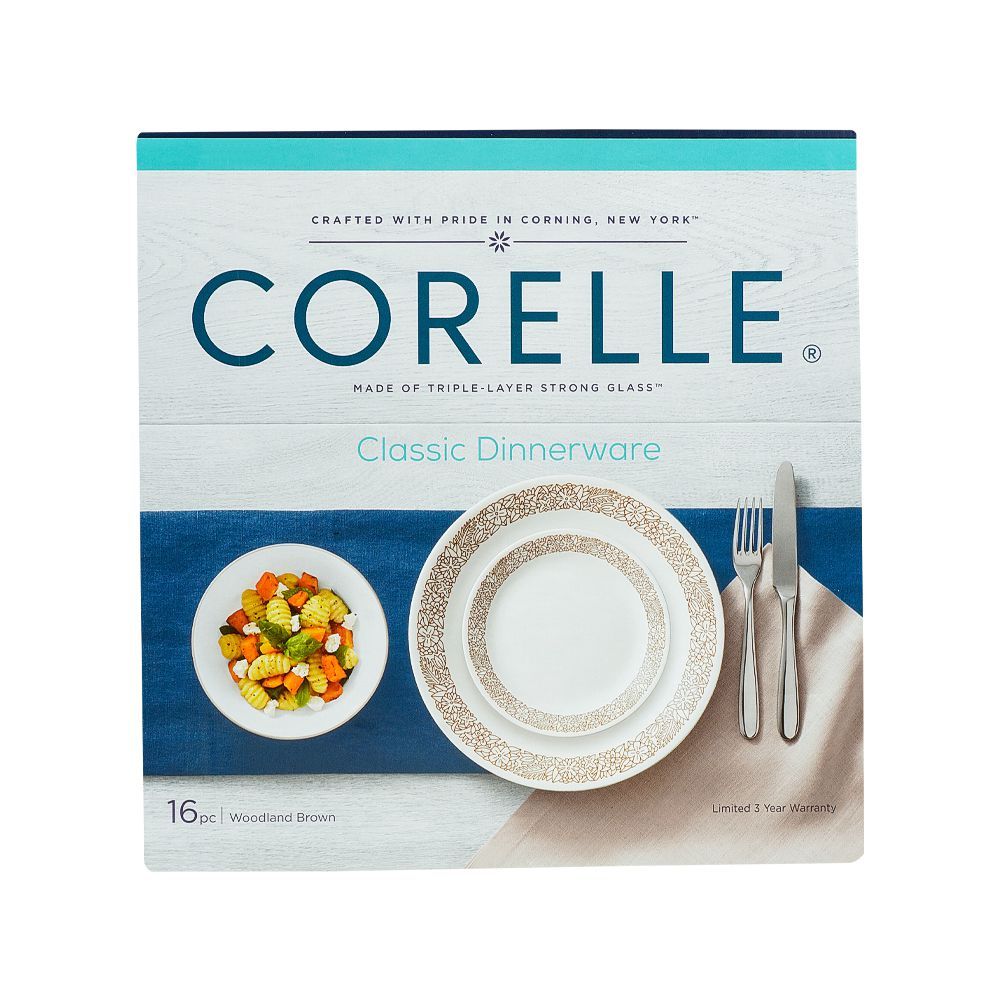 Buy Corelle Classic Dinnerware Set, Woodland Brown 16-Pack, 16S-WDB-PH ...