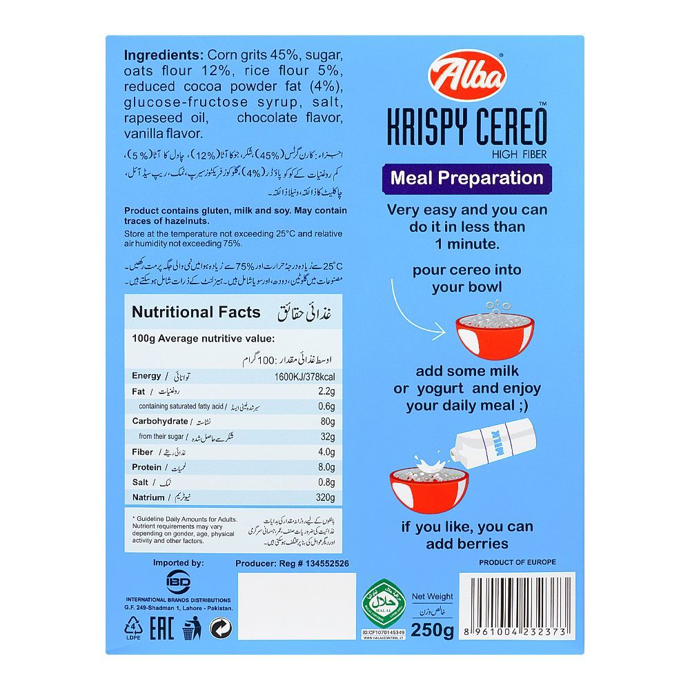 Buy Alba Krispy Cereo, High Fiber Delicious Cereal, Gluten, Milk, Soy ...