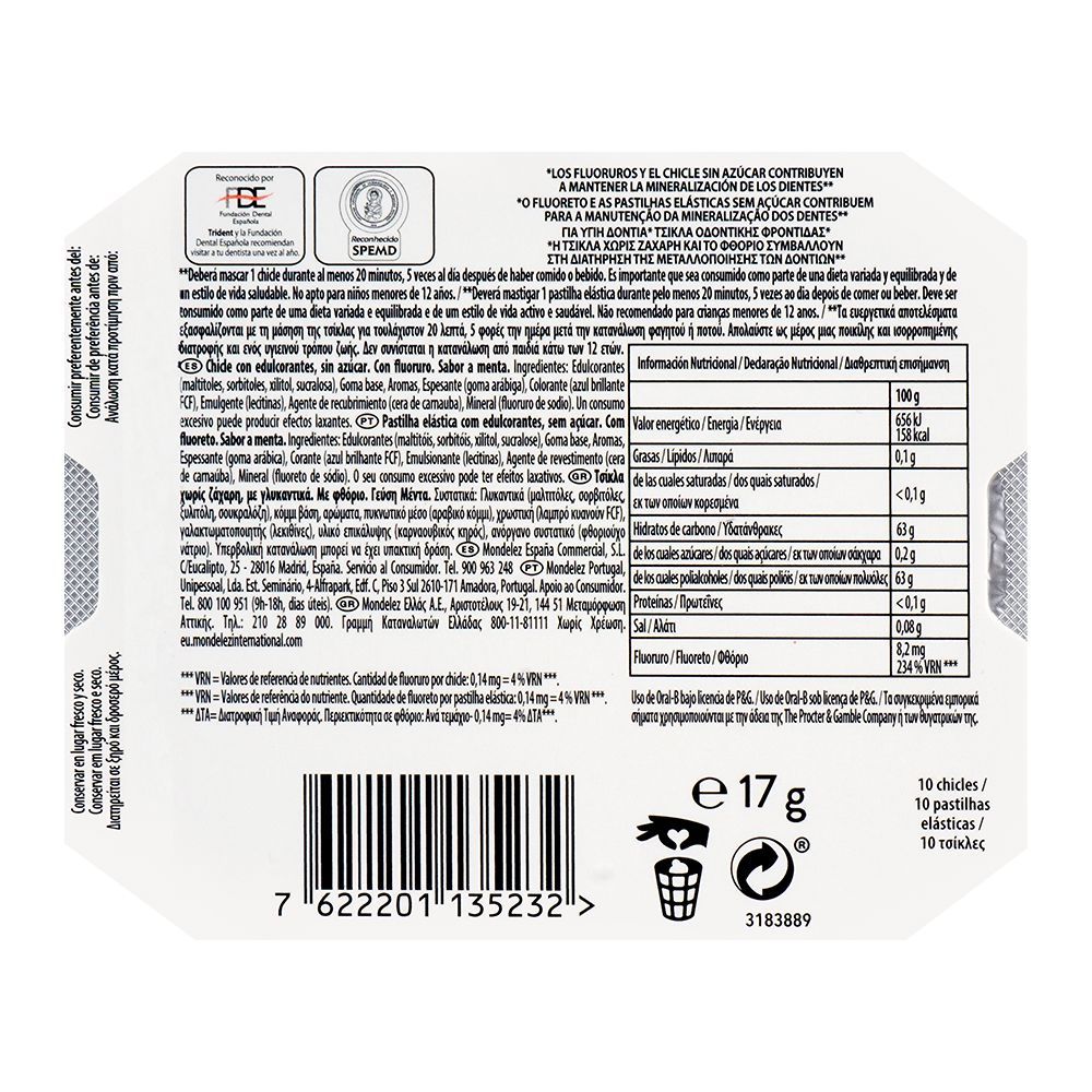 Buy Trident Oral-B Peppermint Flavor Chewing Gum, 17g Online at Best ...