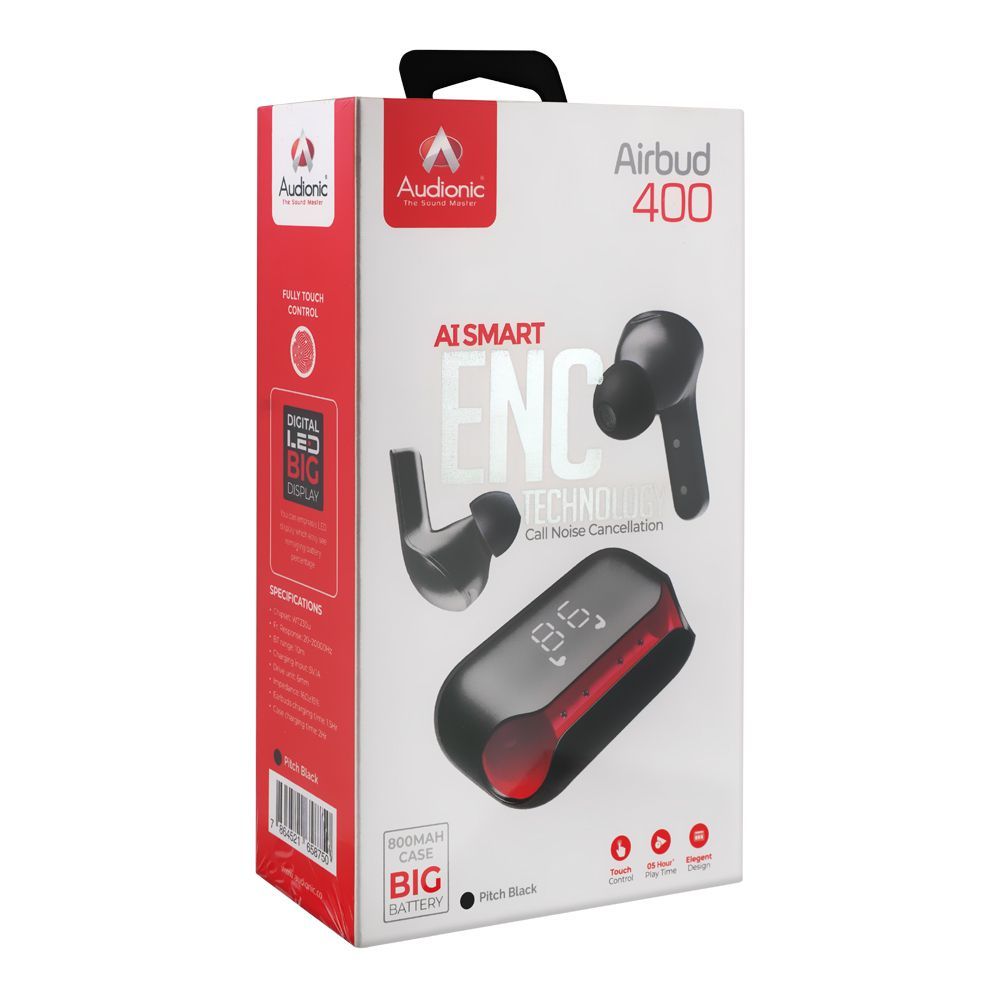 Buy Audionic AI Smart ENC Technology Earbuds, Airbud-400, Black + Red Online at Special Price in ...