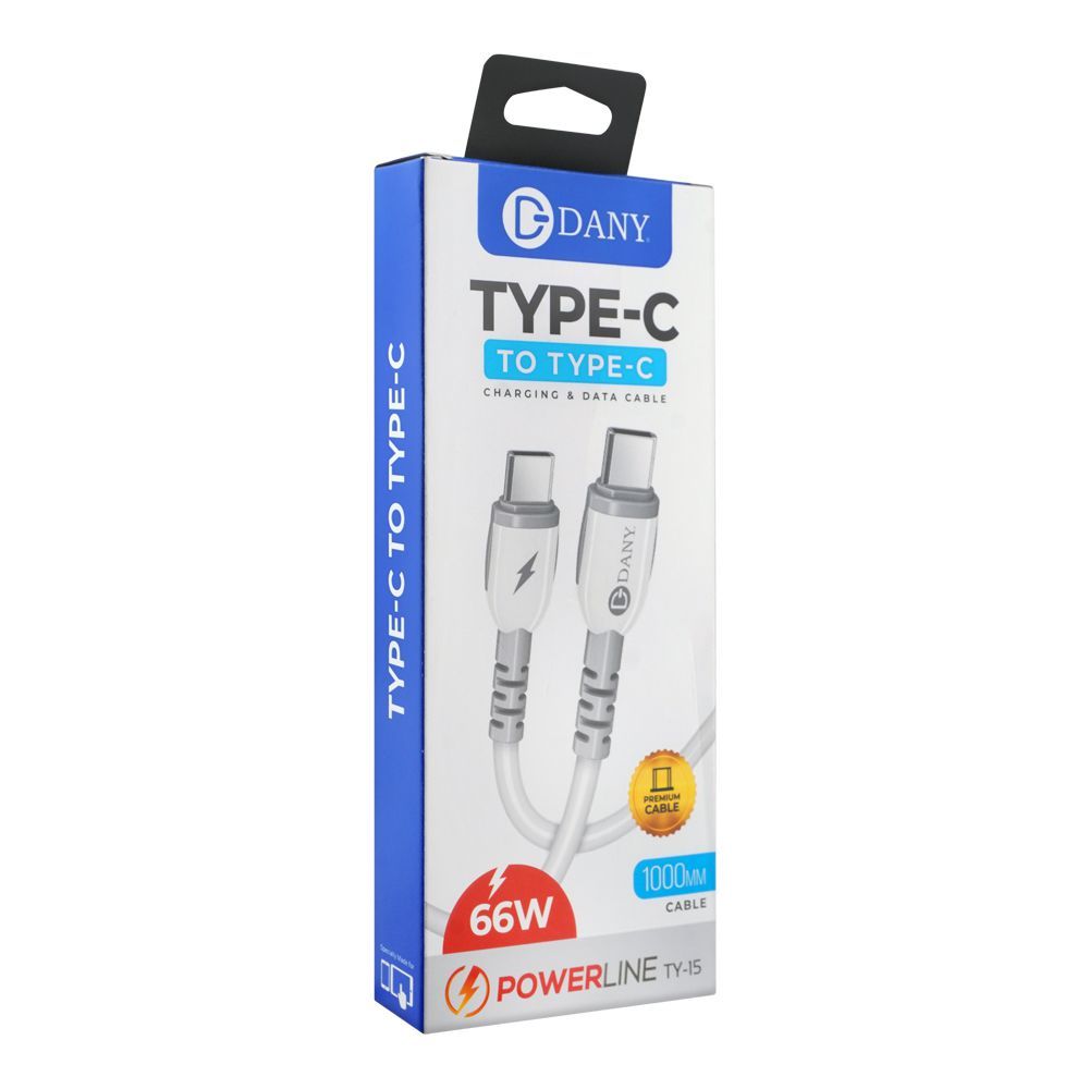 Buy Dany Powerline Type-C To Type-C Charging & Data Cable, White, TY-15 ...