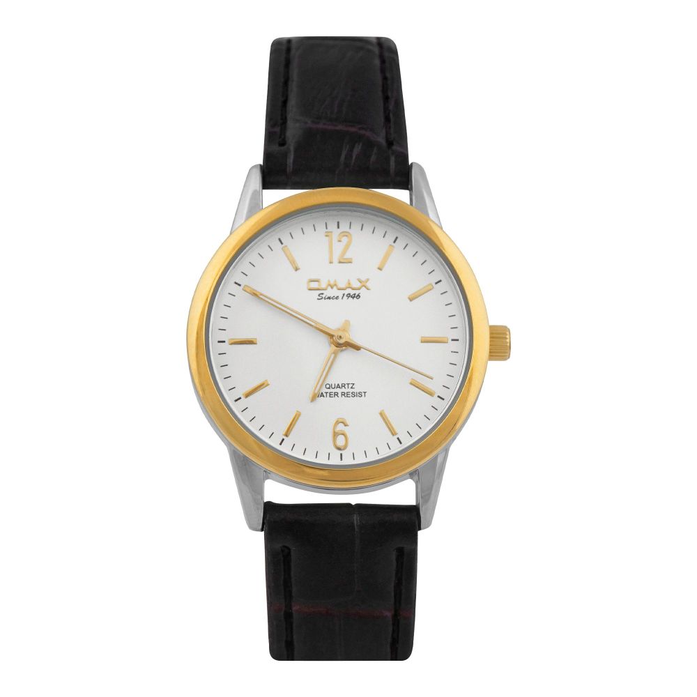 Purchase Omax Women's Yellow Gold Round Dial With Textured Black Strap ...