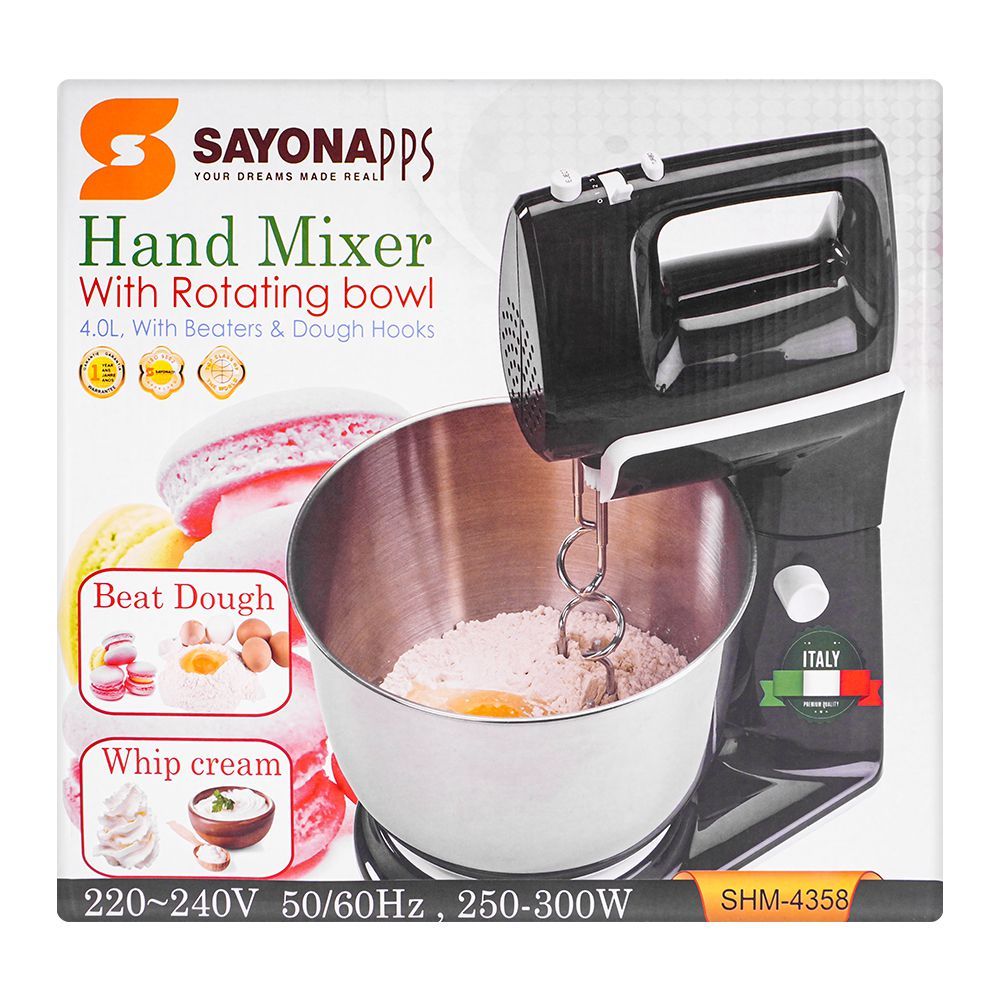 Buy Sayona Hand Mixer With Rotating Bowl, 4 Liters, 250-300W, SHM-4358 ...