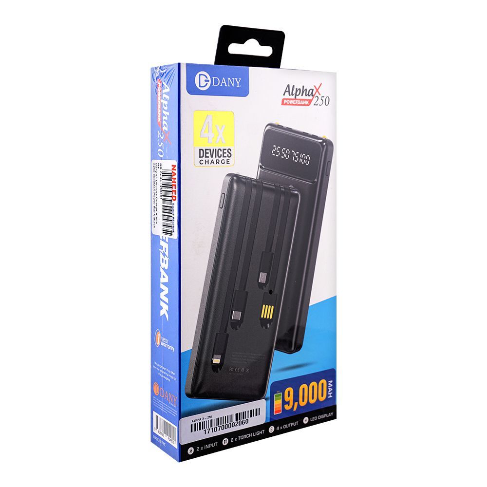 Buy Dany 4x Devices Charge Alpha X250 9000 mAh Power Bank, Black Online ...
