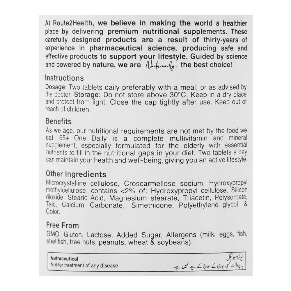 Purchase Route 2 Health 65+ One Daily Multivitamin Tablet, For Men ...