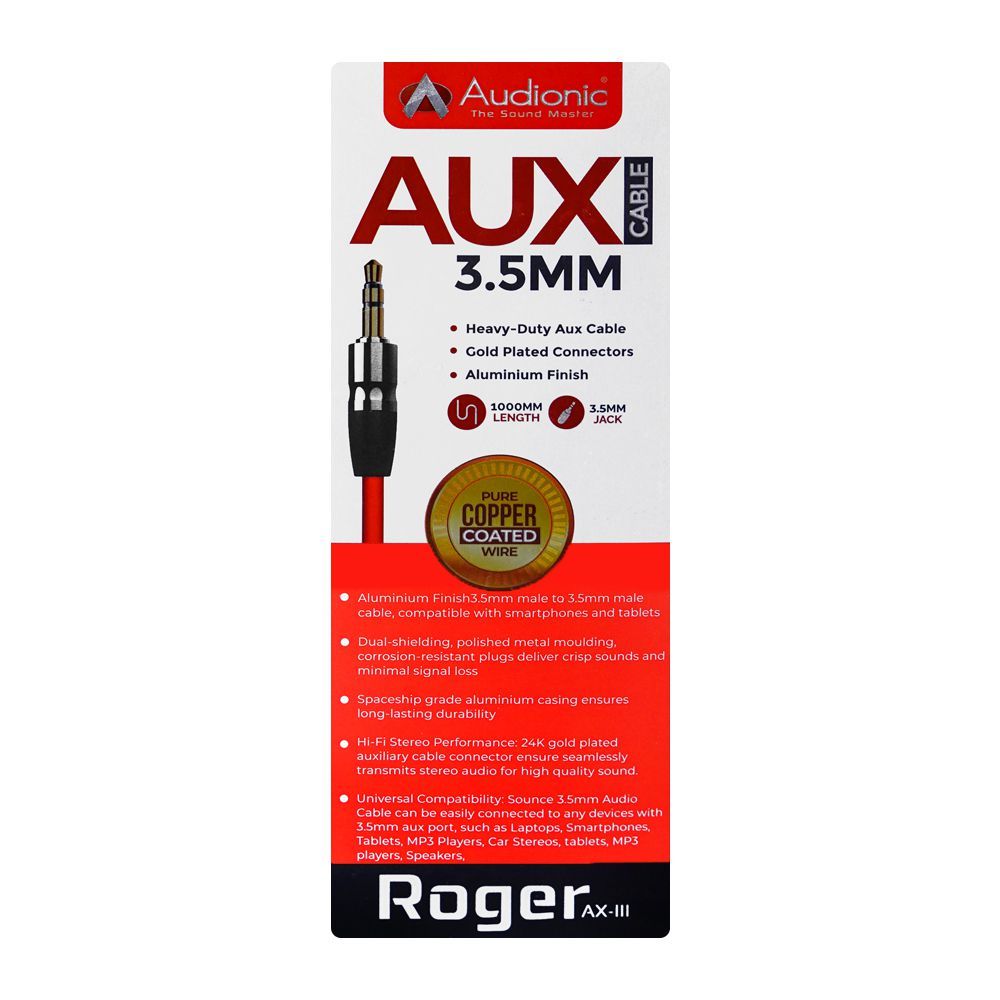 Order Audionic Roger Aux 3.5mm Cable, Red, AX-III Online at Special Price in Pakistan - Naheed.pk