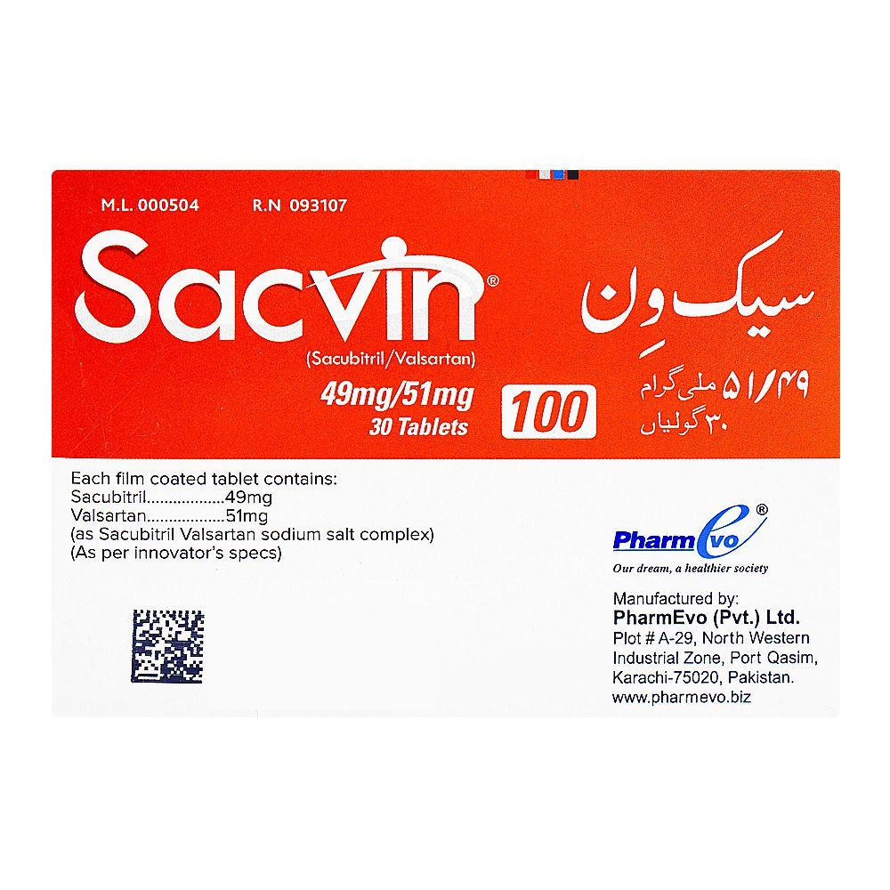 Sacvin 100 Tablets 49mg/51mg, Box (30 Tablets)