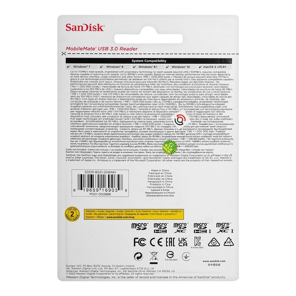 Purchase Sandisk Mobile Mate USB 3.0 Reader, SDDR-B531-GN6NN Online at ...