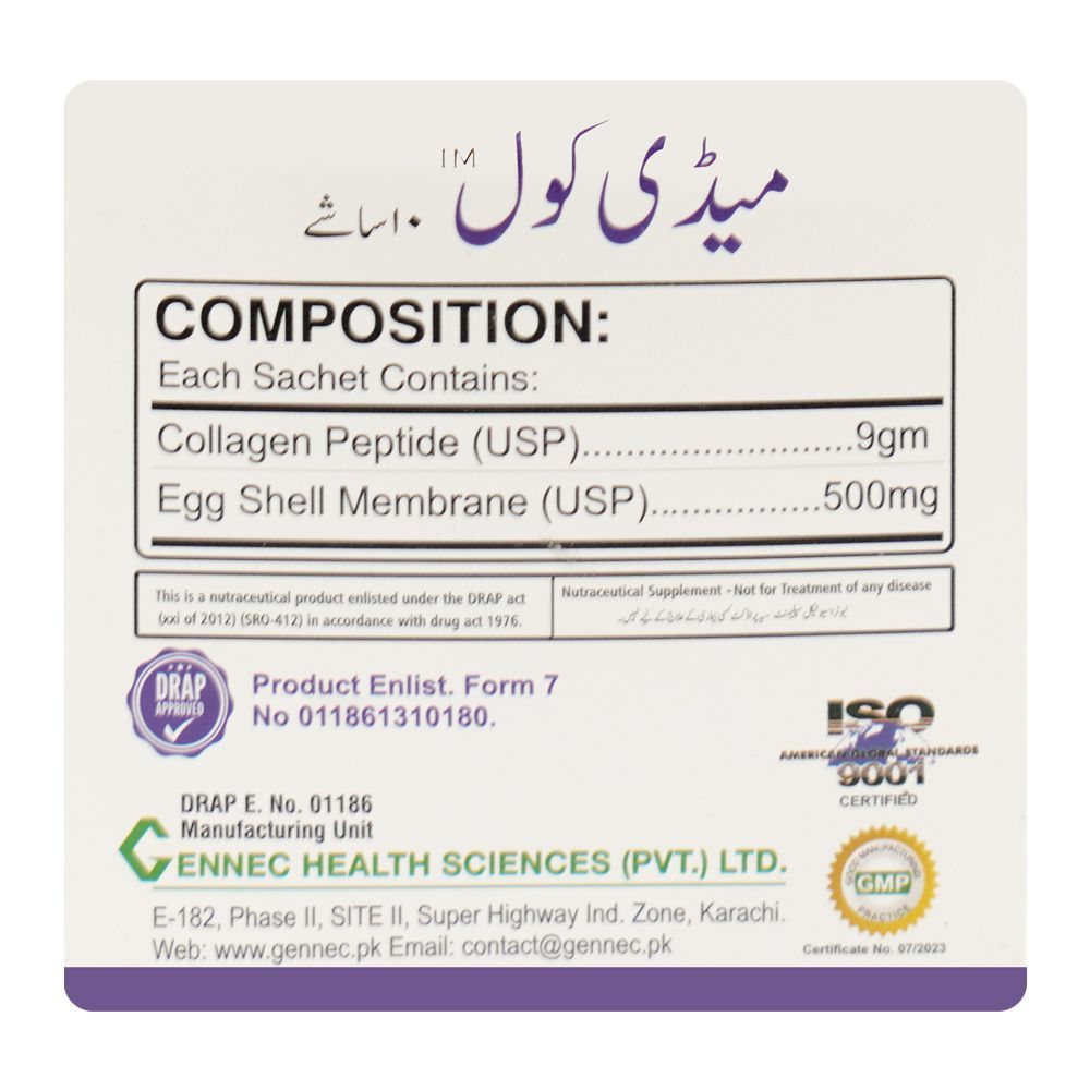 Gennec Health Sciences Medi-Coll Sachet, Sugar Free, 10-Pack
